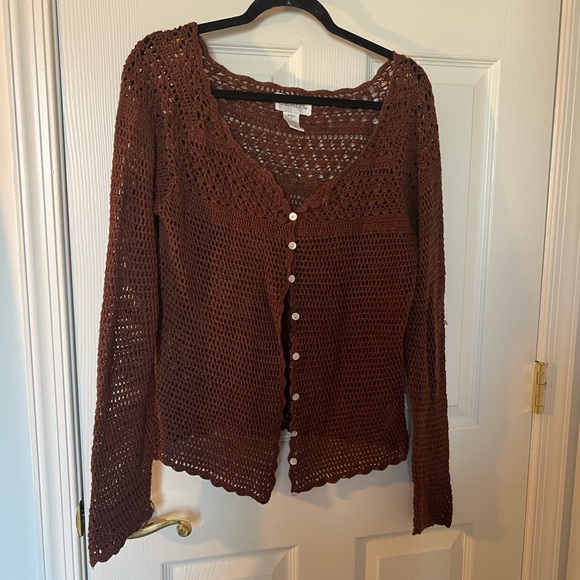 Chadwicks | Sweaters | Vintage Brown Crochet Cardigan Sweater | Poshmark